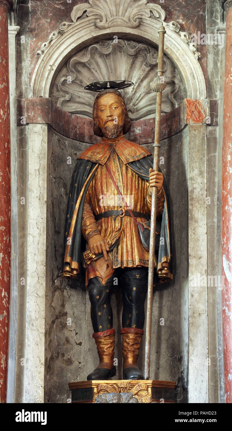 Saint Roch statue on the altar of Saint Roch in the church of Saint ...