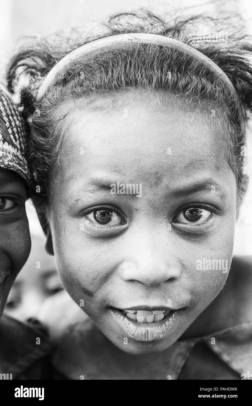 MADAGASCAR - JUNE 30, 2011: Portrait of an unidentified little girl in ...