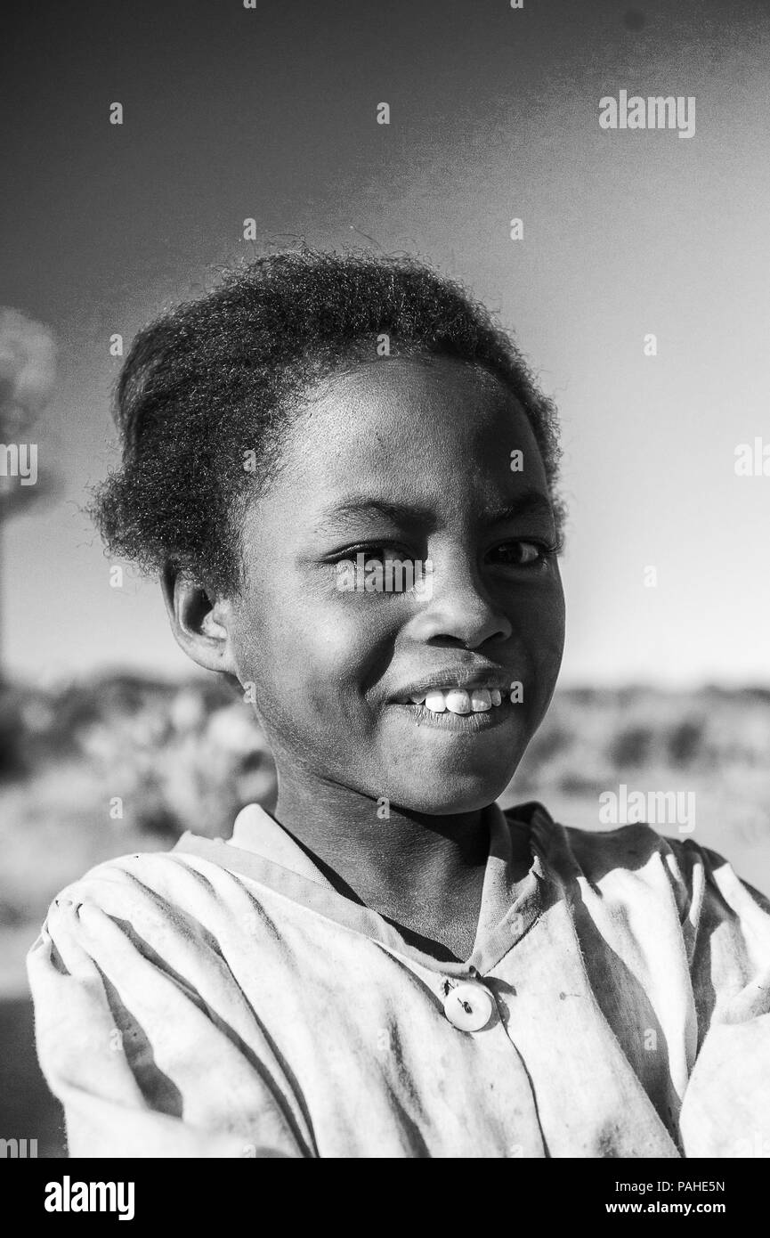 MADAGASCAR - JULY 3, 2011: Portrait of an unidentified smiling girl in ...