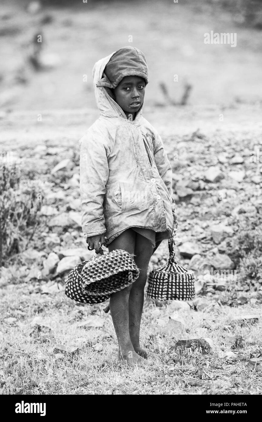 AKSUM, ETHIOPIA - SEPTEMBER 22, 2011: Unidentified Ethiopian boy sells ...