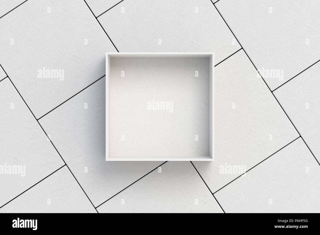 Opened white empty box on closed boxes. 3d illustration Stock Photo - Alamy