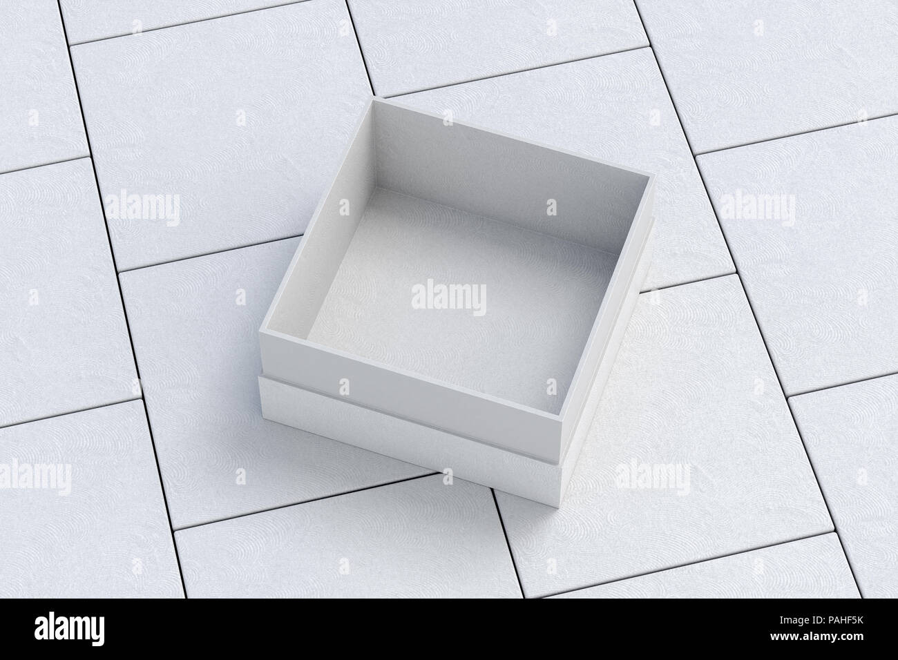 Opened white empty box on closed boxes. 3d illustration Stock Photo - Alamy