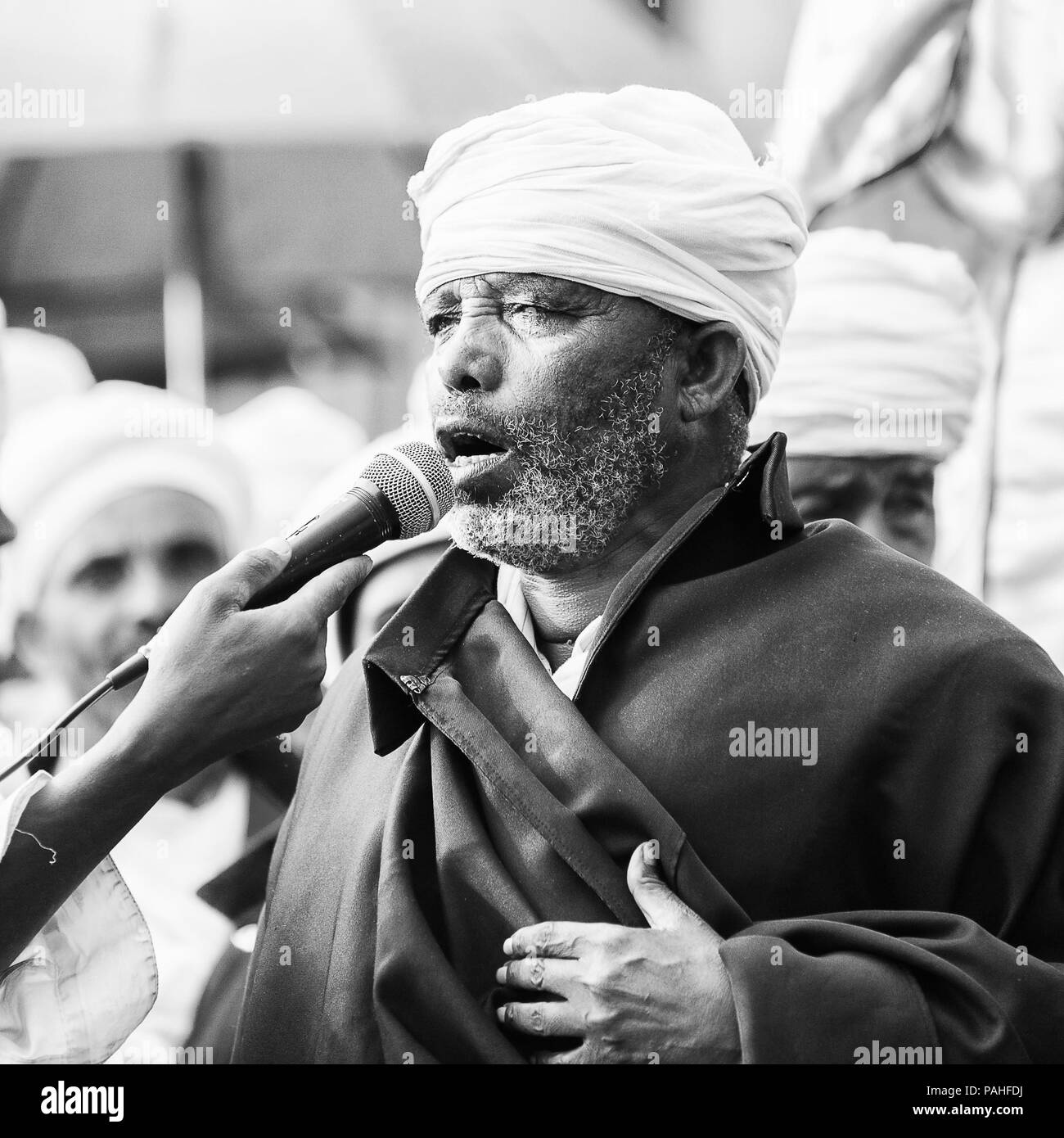 LALIBELA, ETHIOPIA - SEP 27, 2011: Unidentified Ethiopian religious man ...