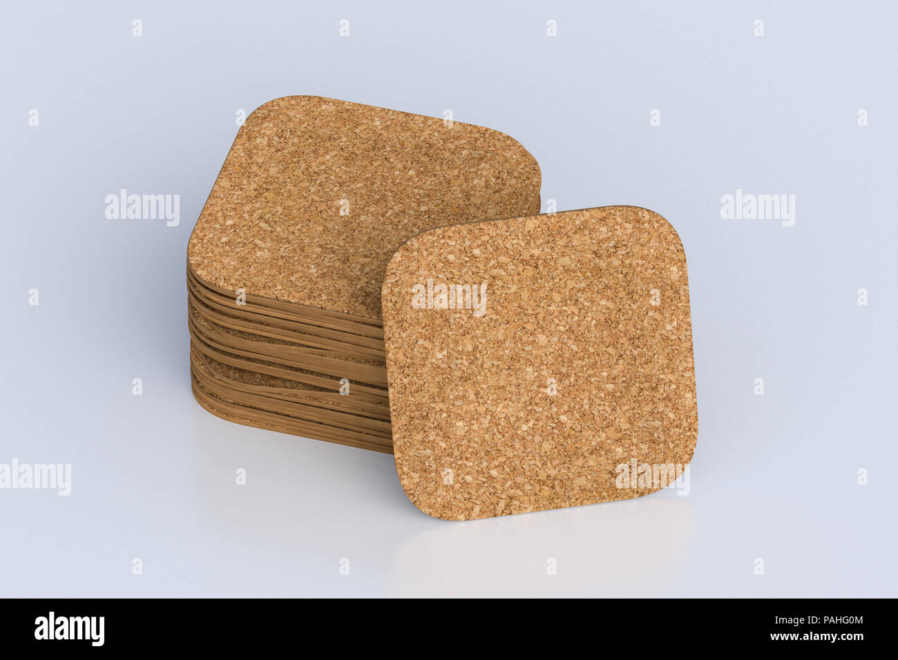 Cork square beer coasters on white background with clipping path around ...