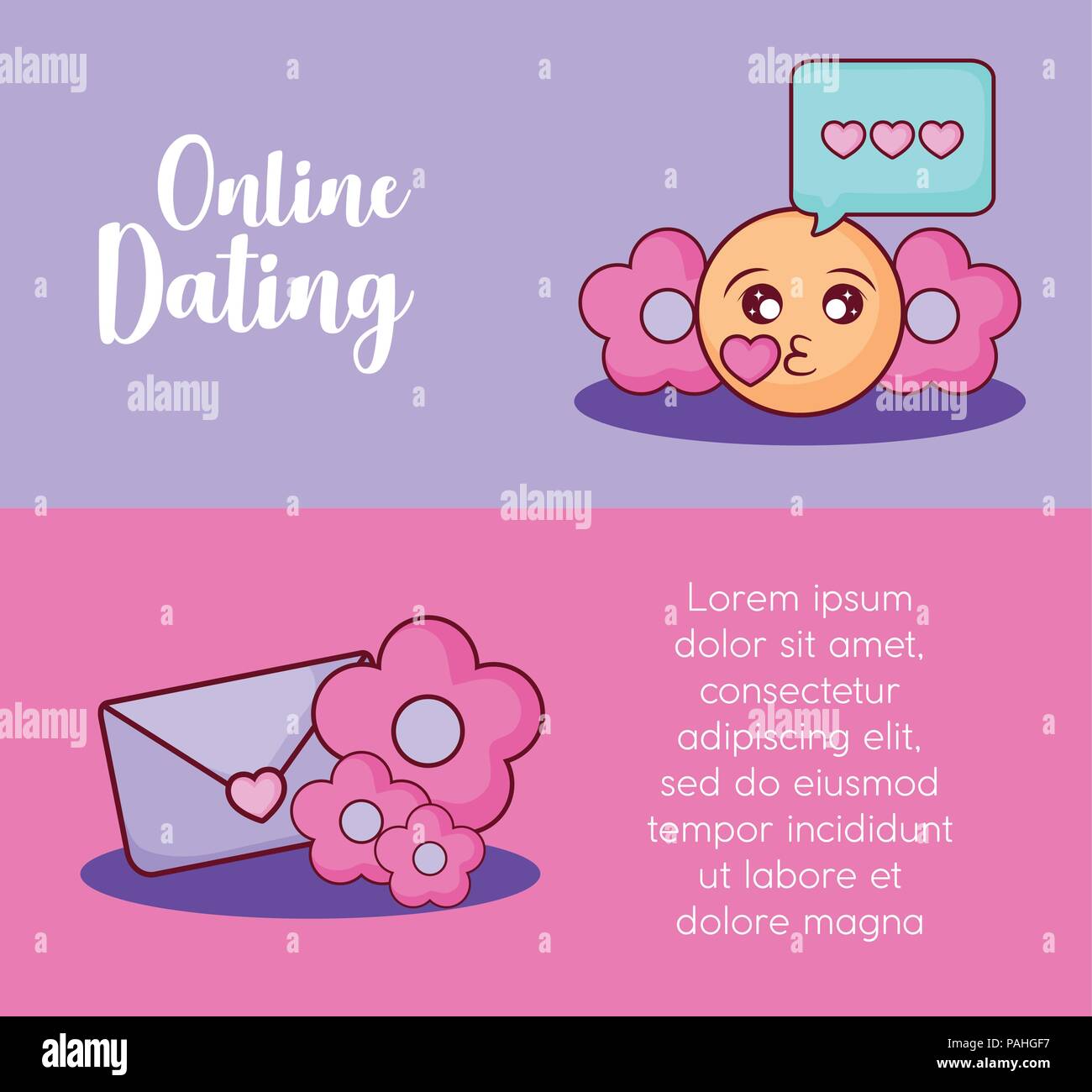 Online dating Infographic with kiss emoji and flowers icon, colorful ...