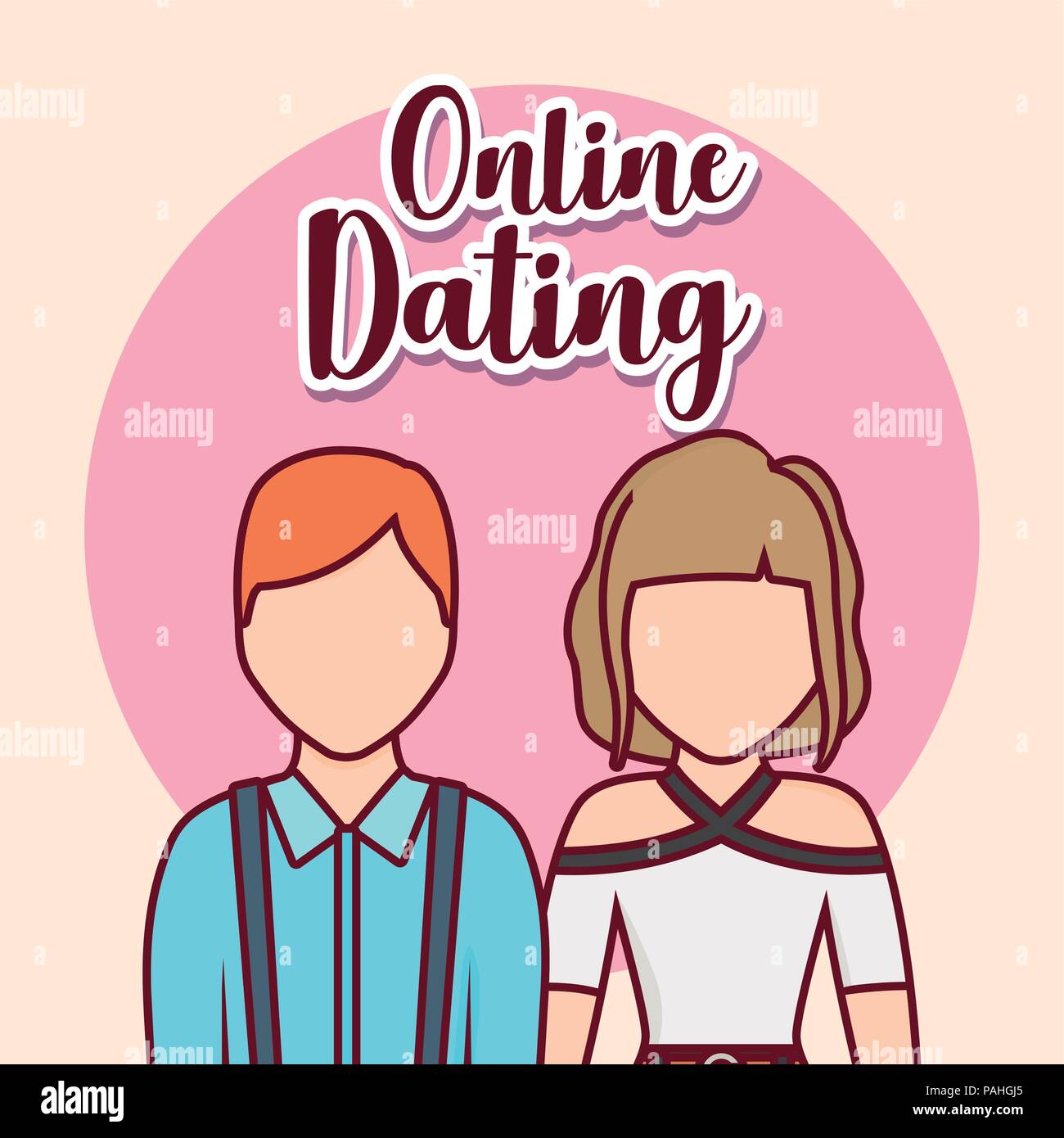 Online dating design with avatar couple over pink and white background ...