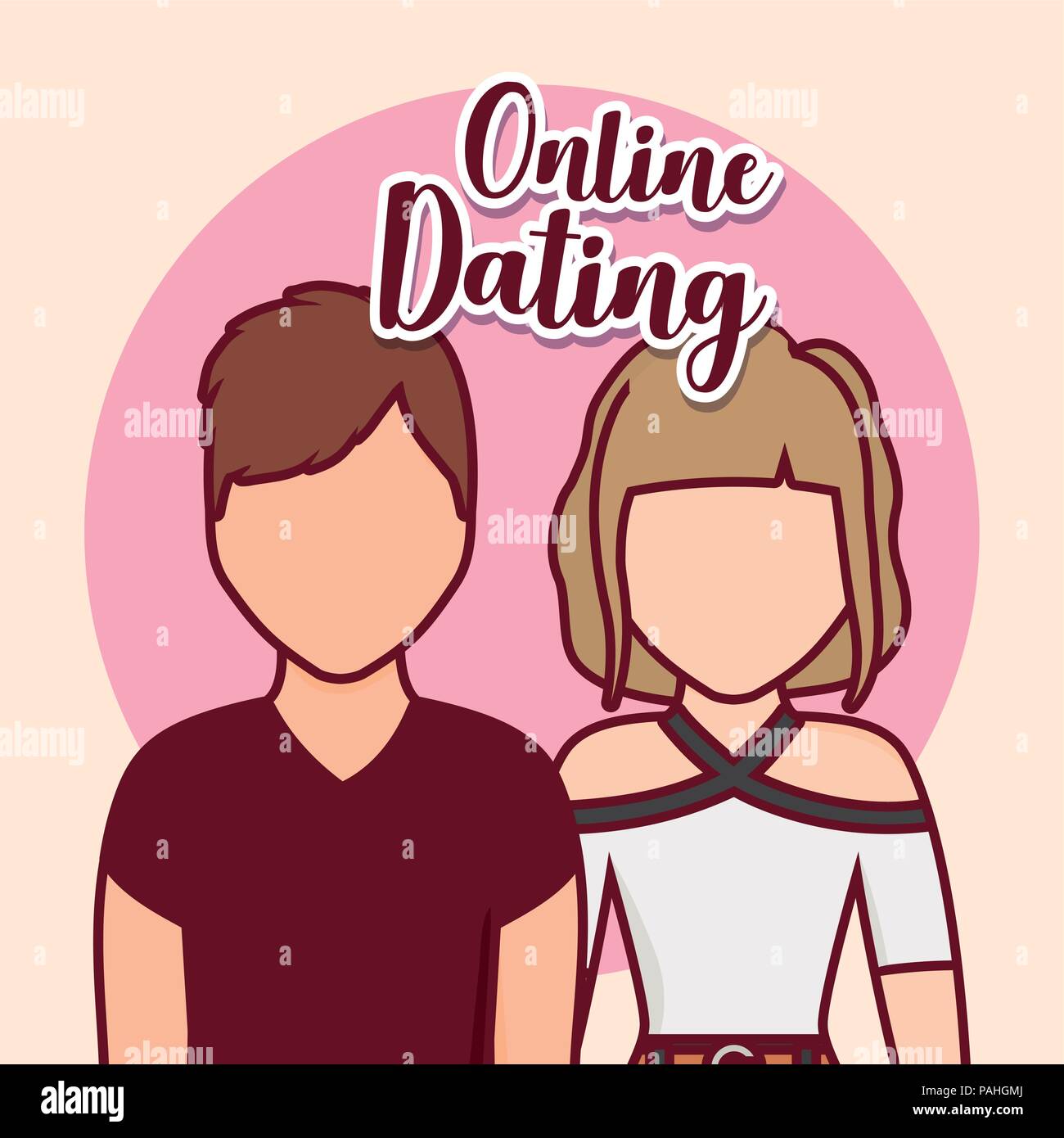 Online dating design with avatar couple over pink and white background ...