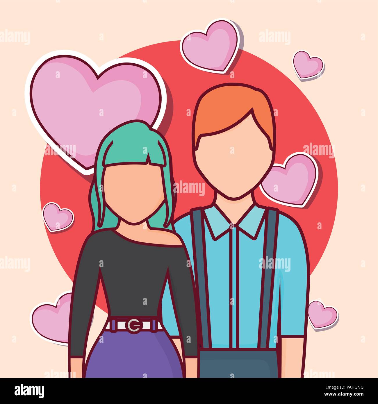 Online dating design with avatar couple and hearts around over white ...