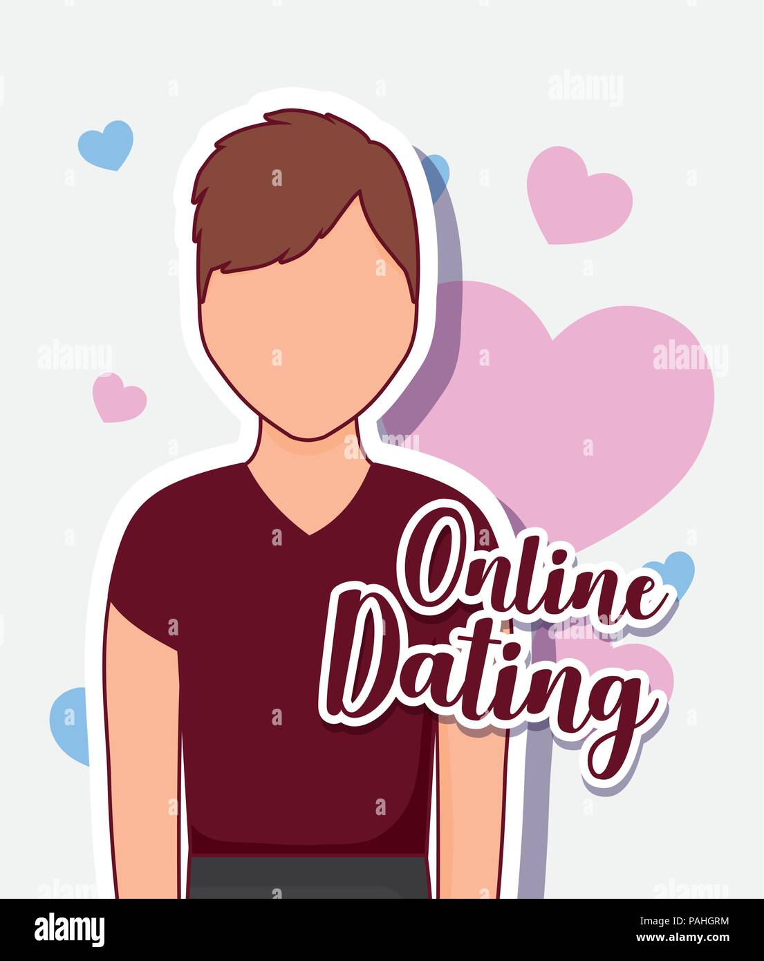 online dating design with avatar man with hearts around over white ...