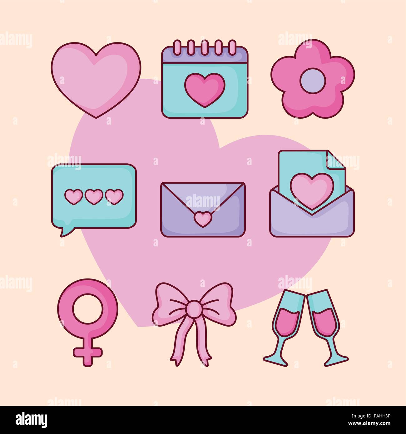 Online dating related icons over pink and white background, vector ...