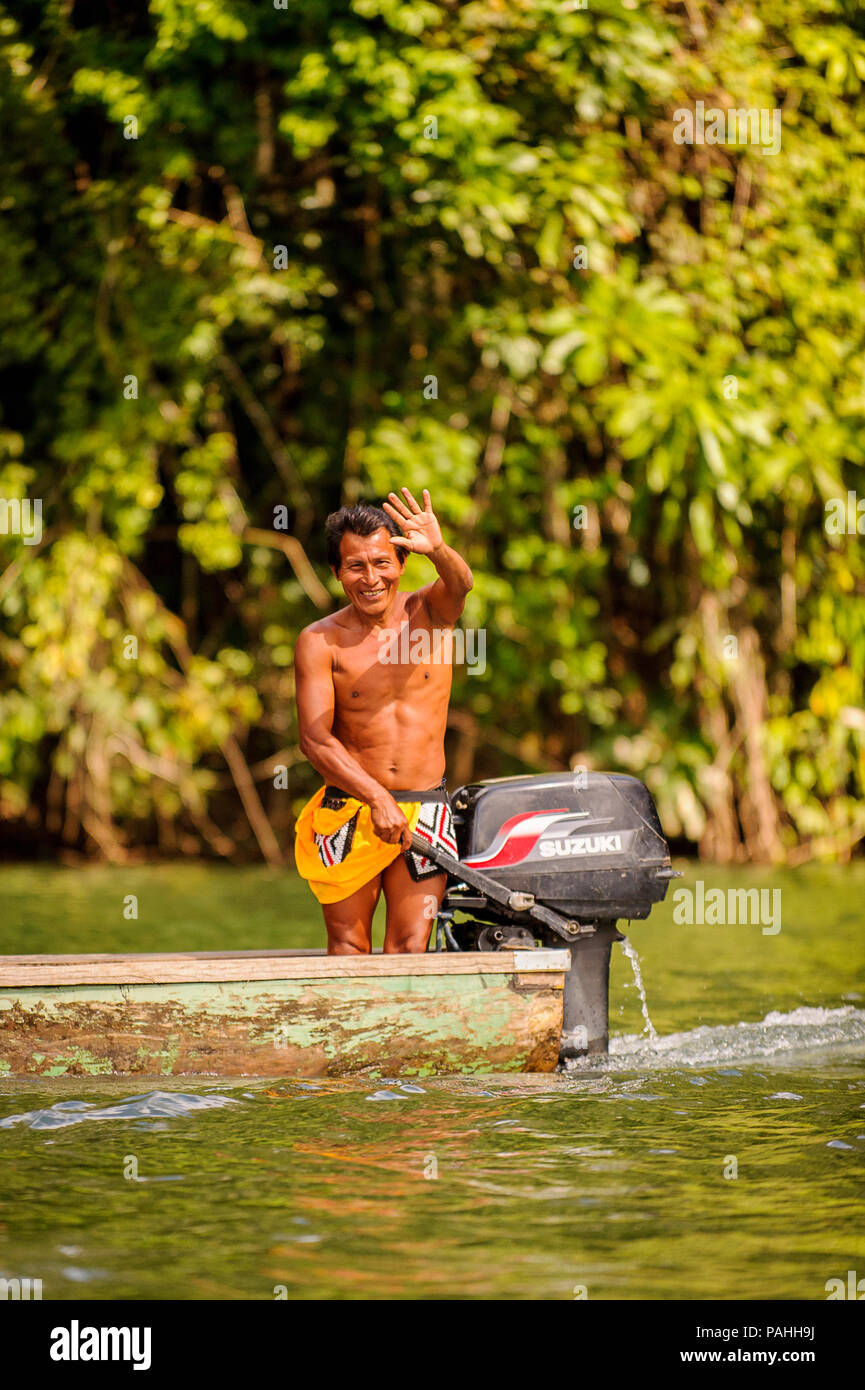 EMBERA VILLAGE, PANAMA, JANUARY 9, 2012: Unidentified Panamanaian ...