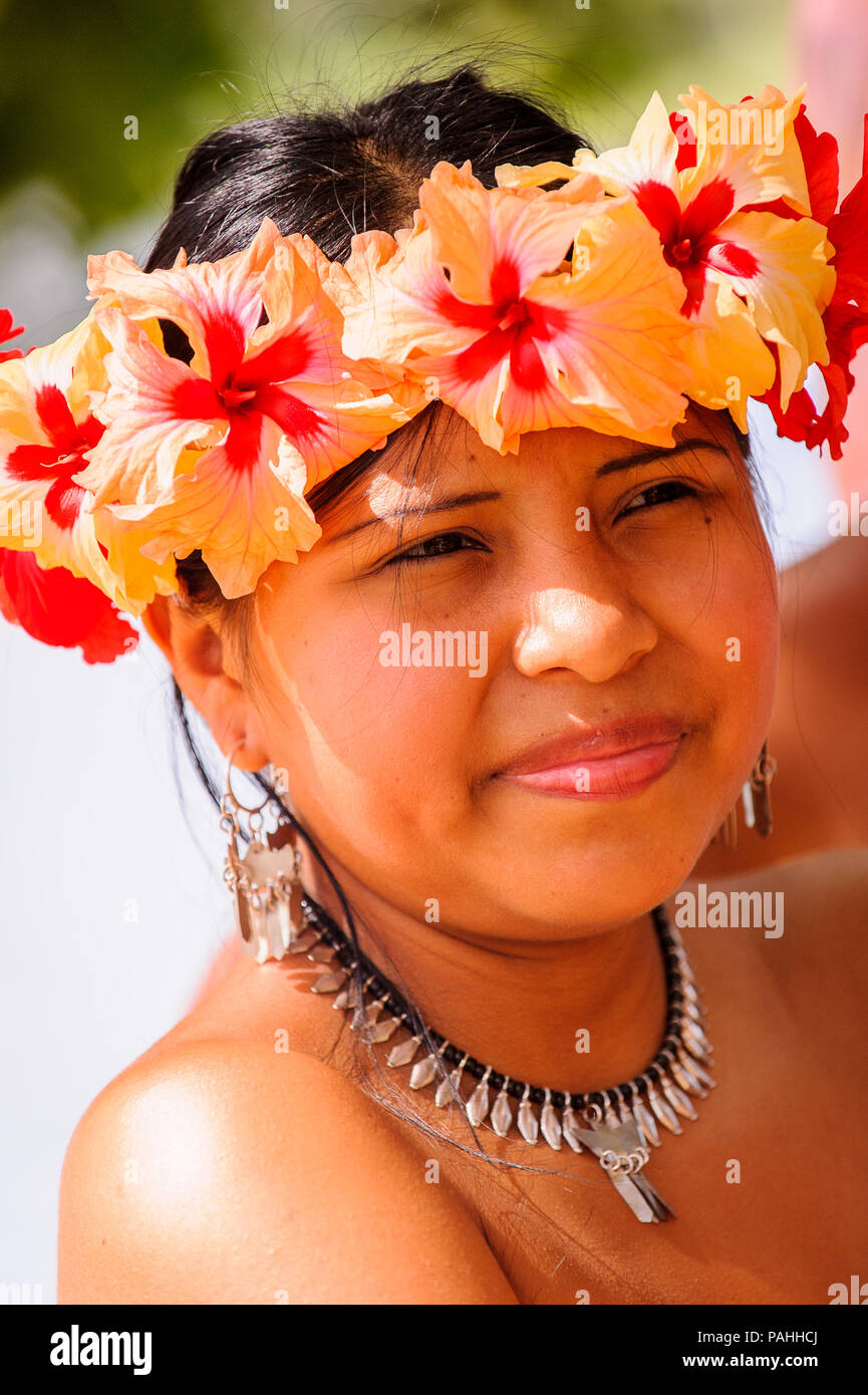 EMBERA VILLAGE, PANAMA, JANUARY 9, 2012: Portrait of an unidentified ...