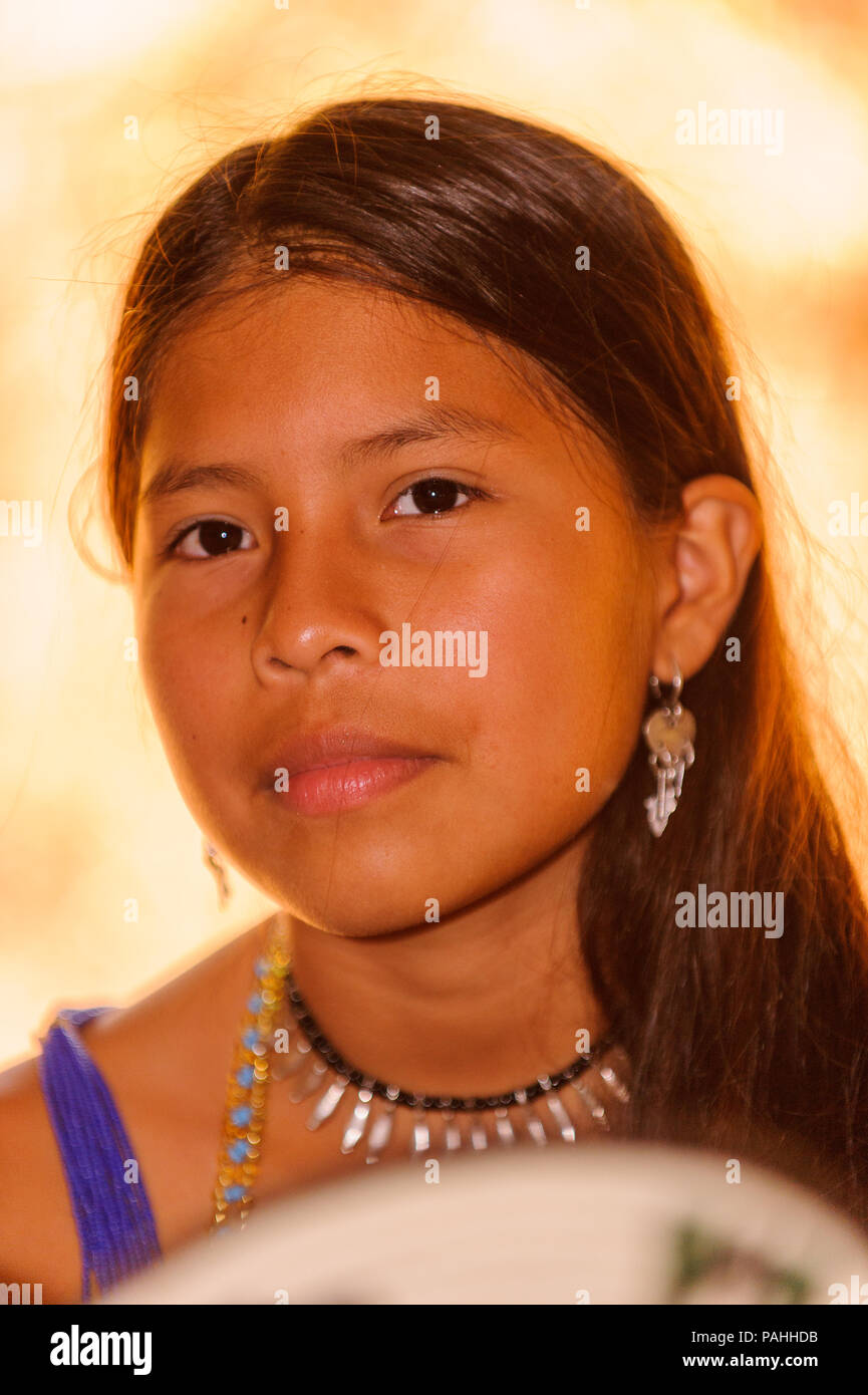 EMBERA VILLAGE, PANAMA, JANUARY 9, 2012: Portrait of an unidentified ...