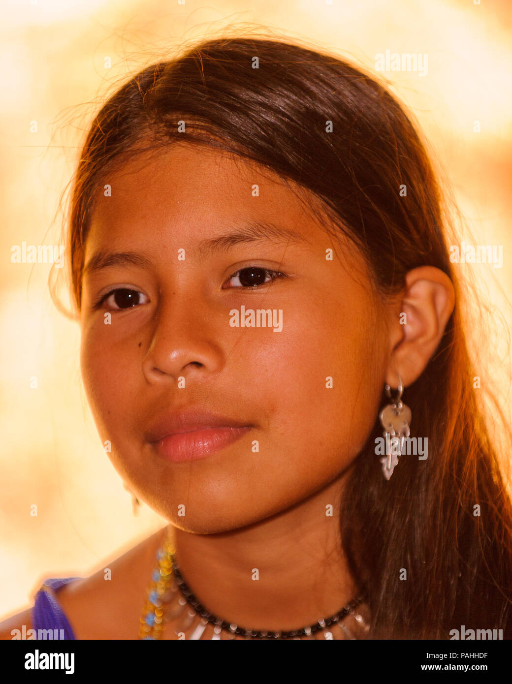 EMBERA VILLAGE, PANAMA, JANUARY 9, 2012: Portrait of an unidentified ...