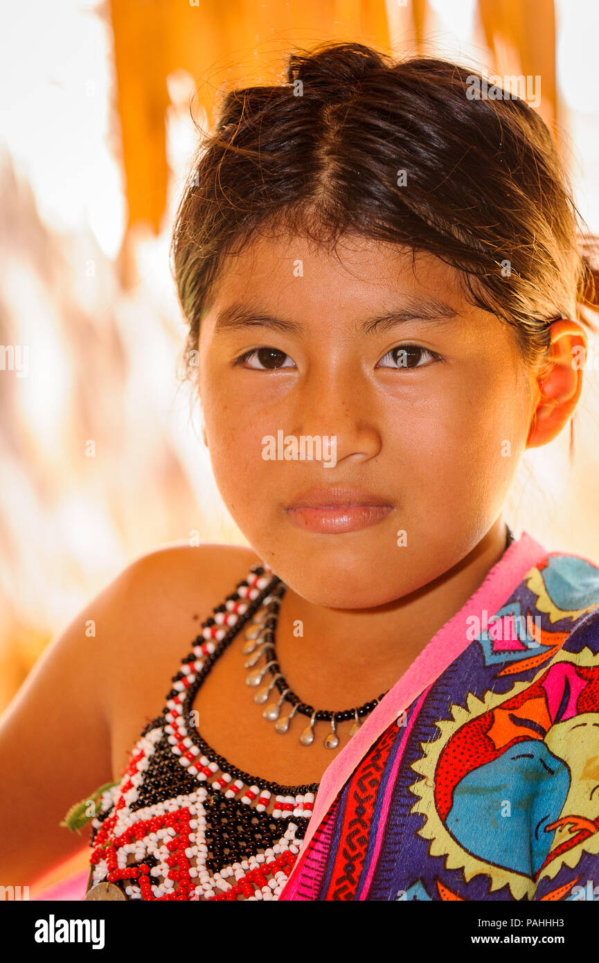 Embera Village Panama January 9 2012 Portrait Of An Unidentified Native Indian Girl Wearing