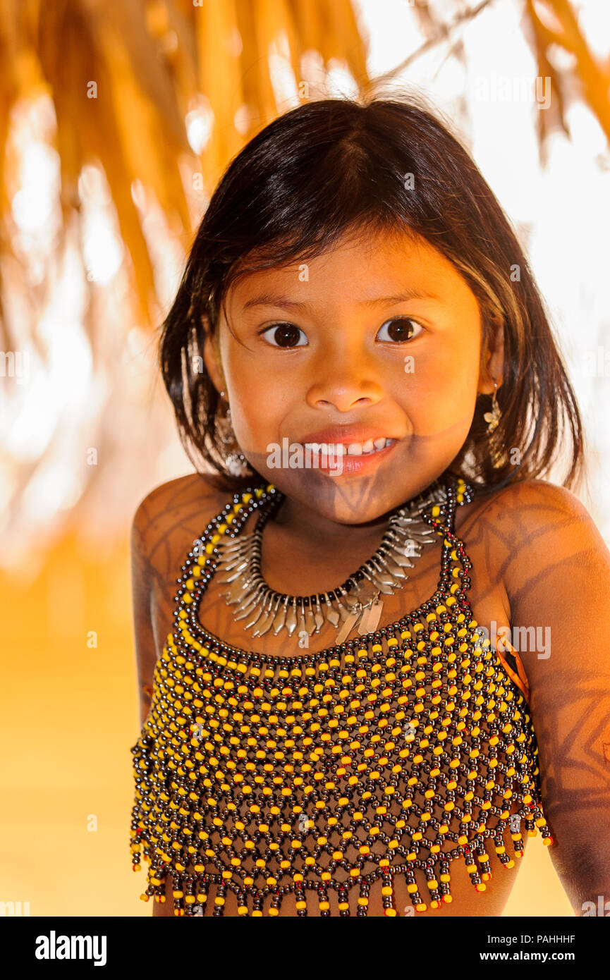 EMBERA VILLAGE, PANAMA, JANUARY 9, 2012: Portrait of an unidentified ...