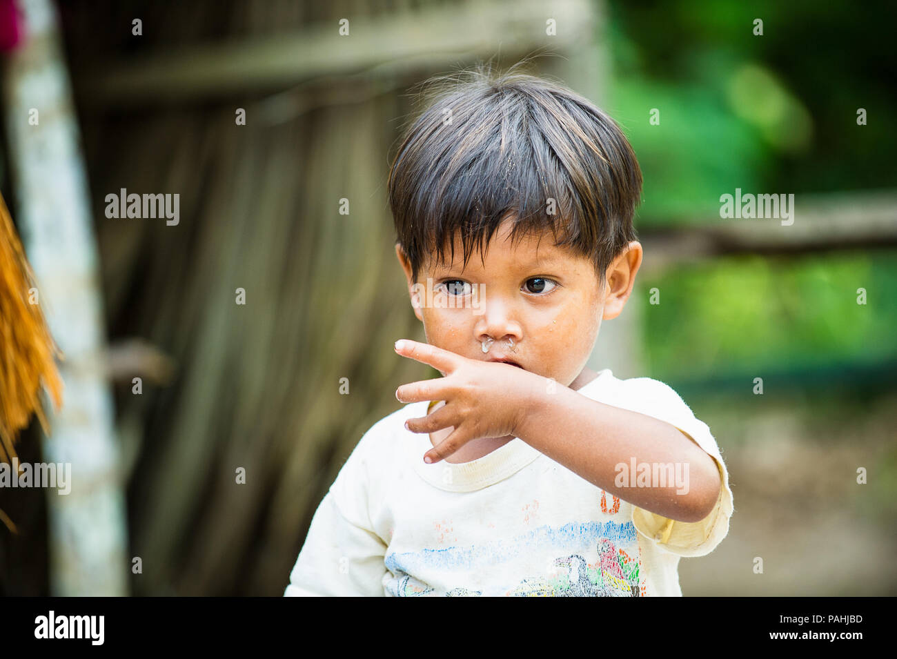 AMAZONIA, PERU - NOV 10, 2010: Unidentified Amazonian indigenous boy ...