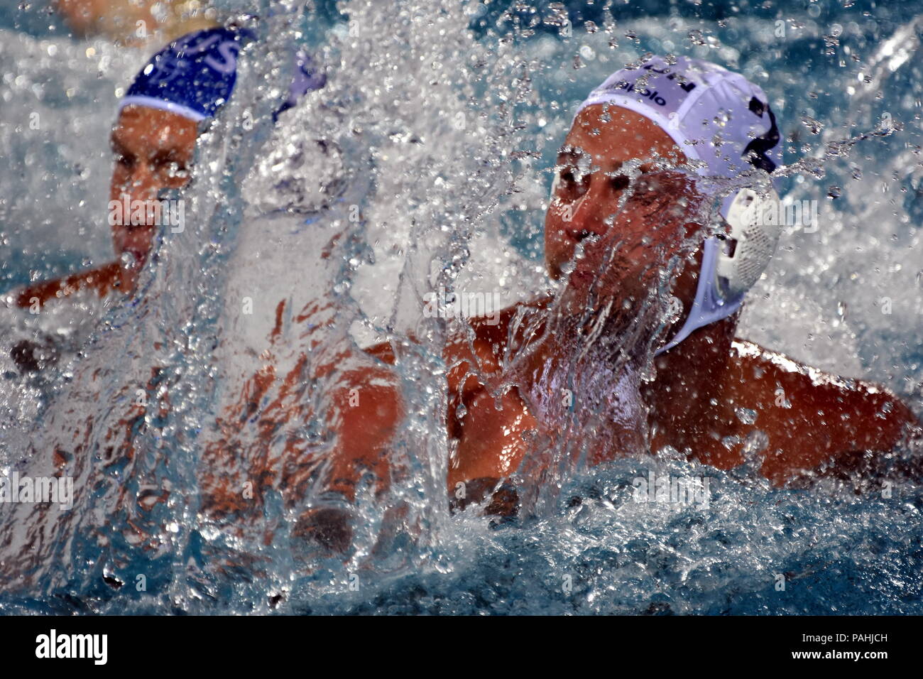 Budapest, Hungary - Jul 25, 2017. Heads and a splash of water on a ...