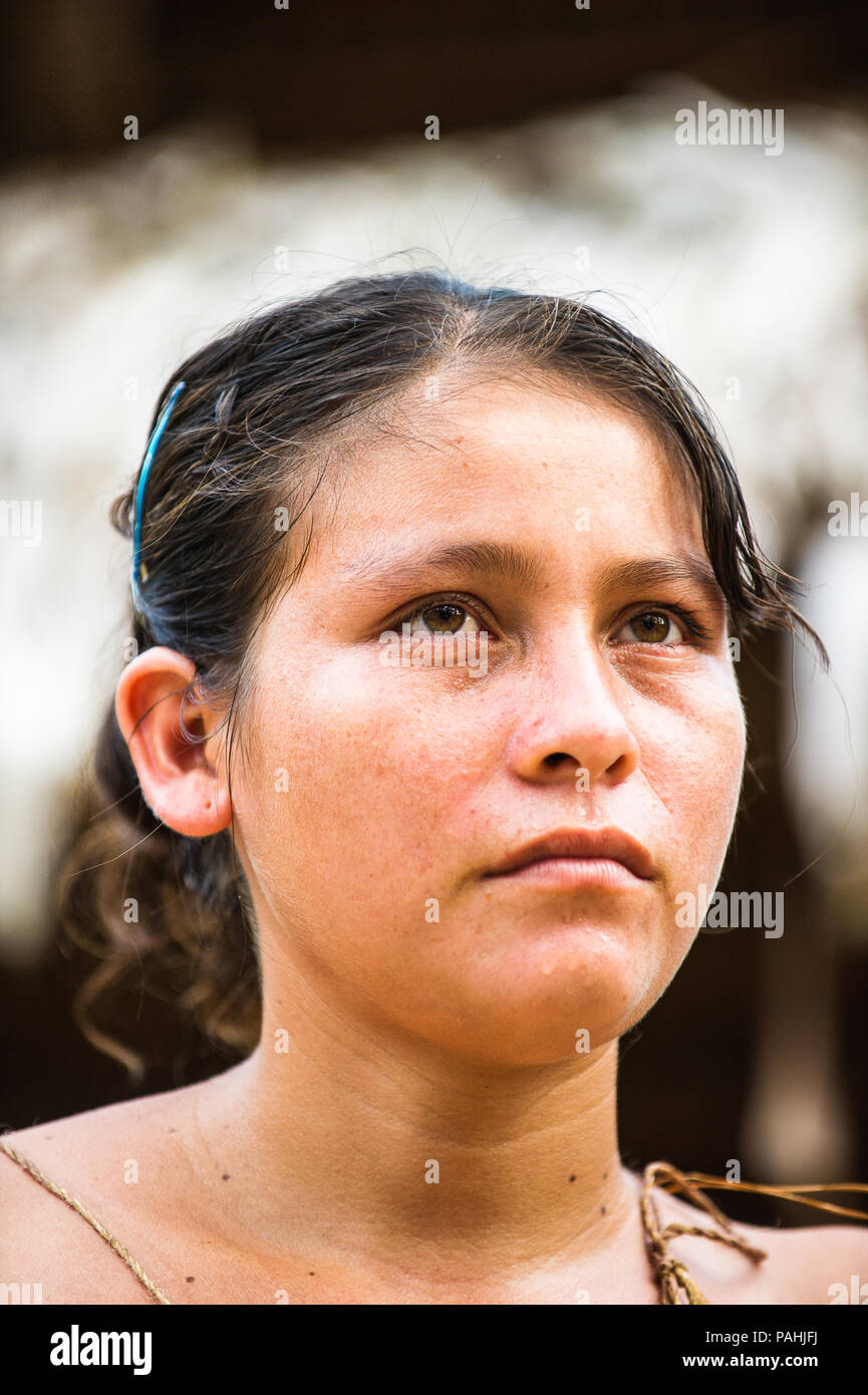 AMAZONIA, PERU - NOV 10, 2010: Unidentified Amazonian indigenous girl ...