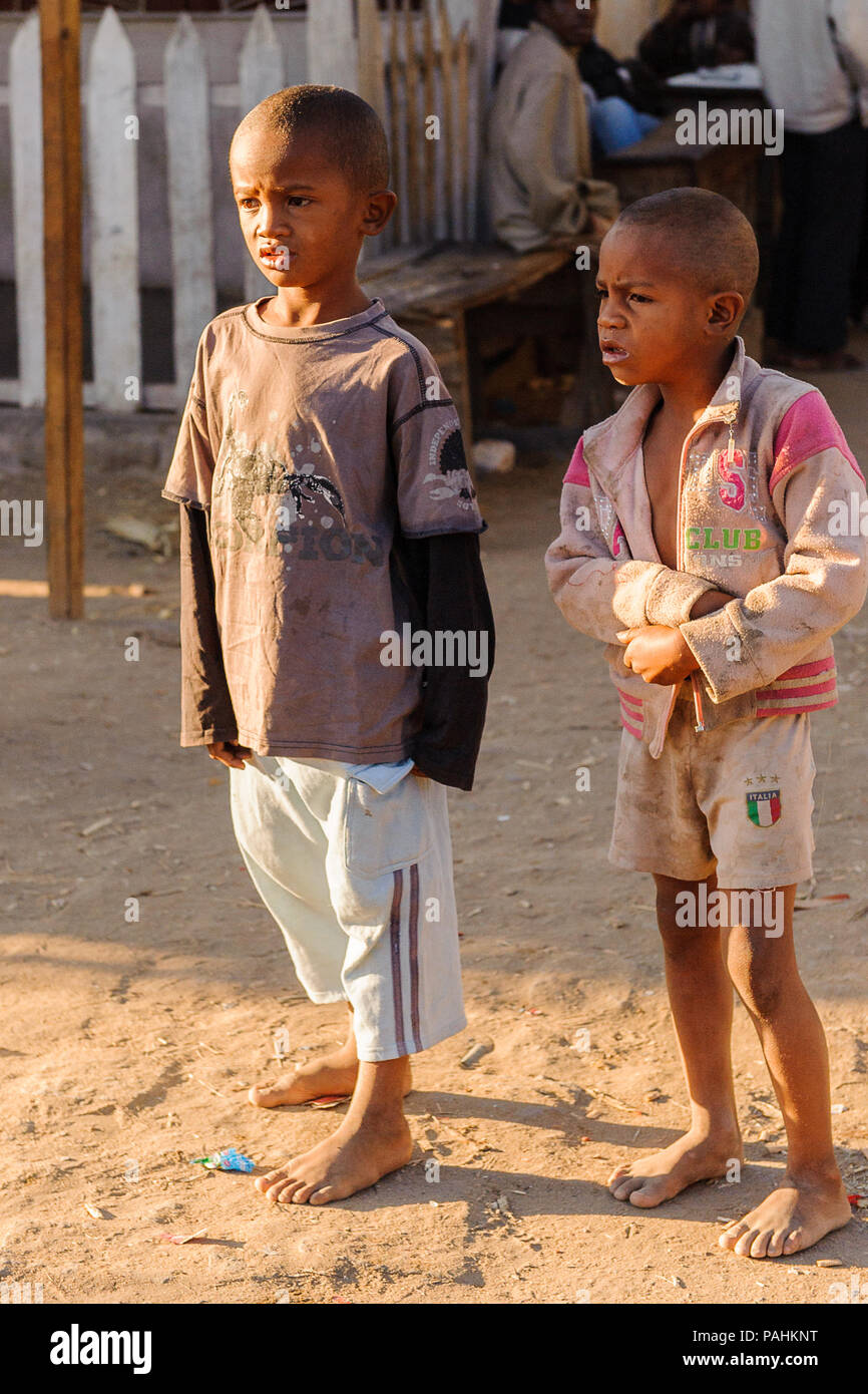 ANTANANARIVO, MADAGASCAR - JULY 2, 2011: Unidentified Madagascar kids ...