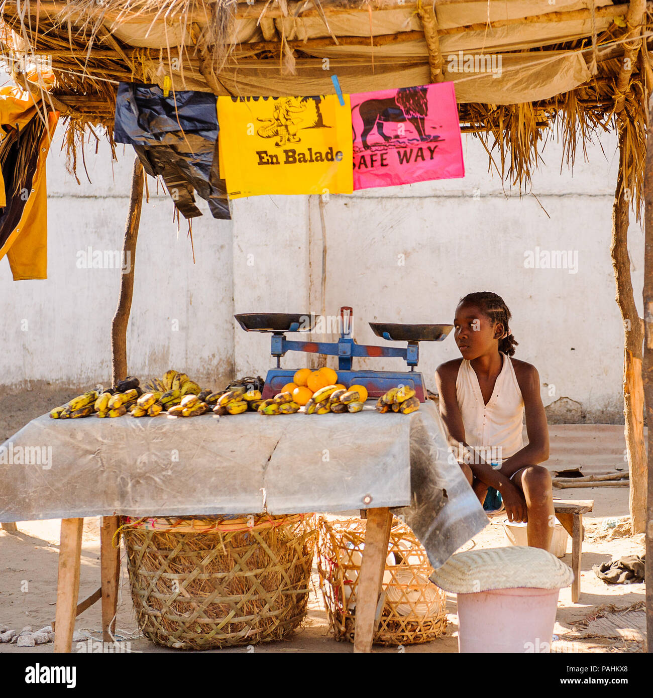 ANTANANARIVO, MADAGASCAR - JULY 3, 2011: Unidentified Madagascar girl ...
