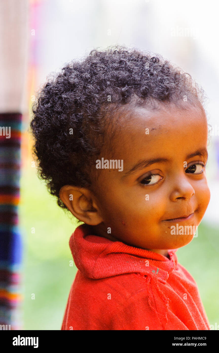 OMO VALLEY, ETHIOPIA - SEP 20, 2011: Unidentified Ethiopian little boy ...