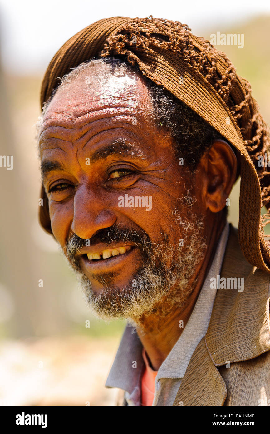 AKSUM, ETHIOPIA - SEP 24, 2011: Unidentified Ethiopian old man in a hat ...