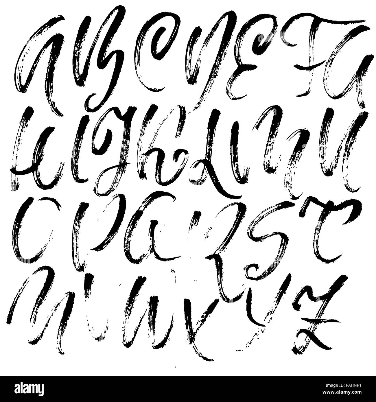 Hand drawn dry brush lettering. Grunge style alphabet. Handwritten font ...