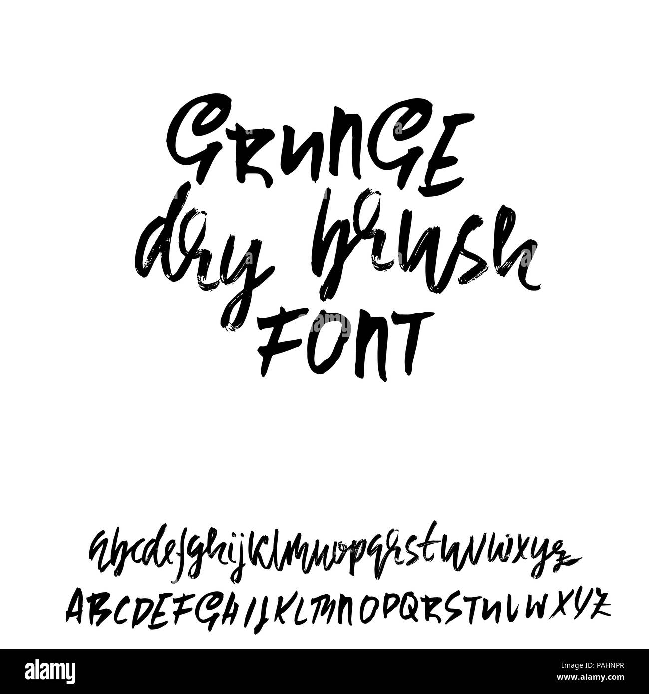 Hand drawn dry brush lettering. Grunge style alphabet. Handwritten font ...