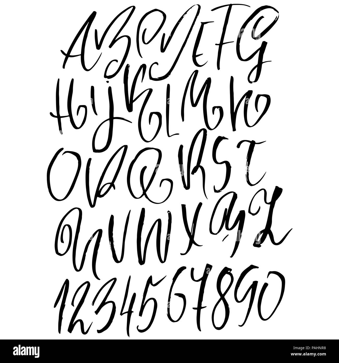 Hand drawn dry brush lettering. Grunge style alphabet. Handwritten font ...