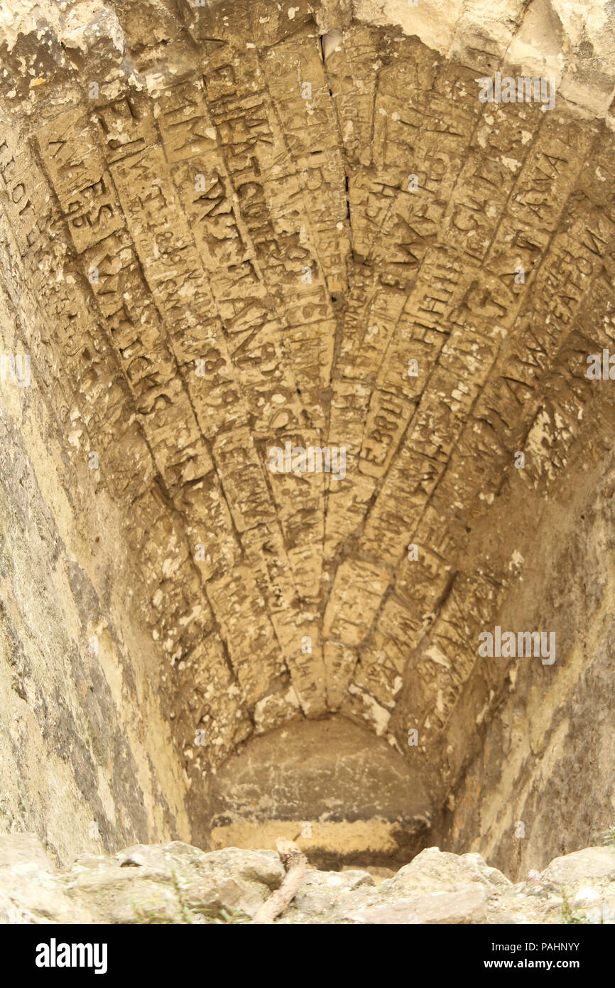 History & Archeology - Interior view of inscription detail on a ...