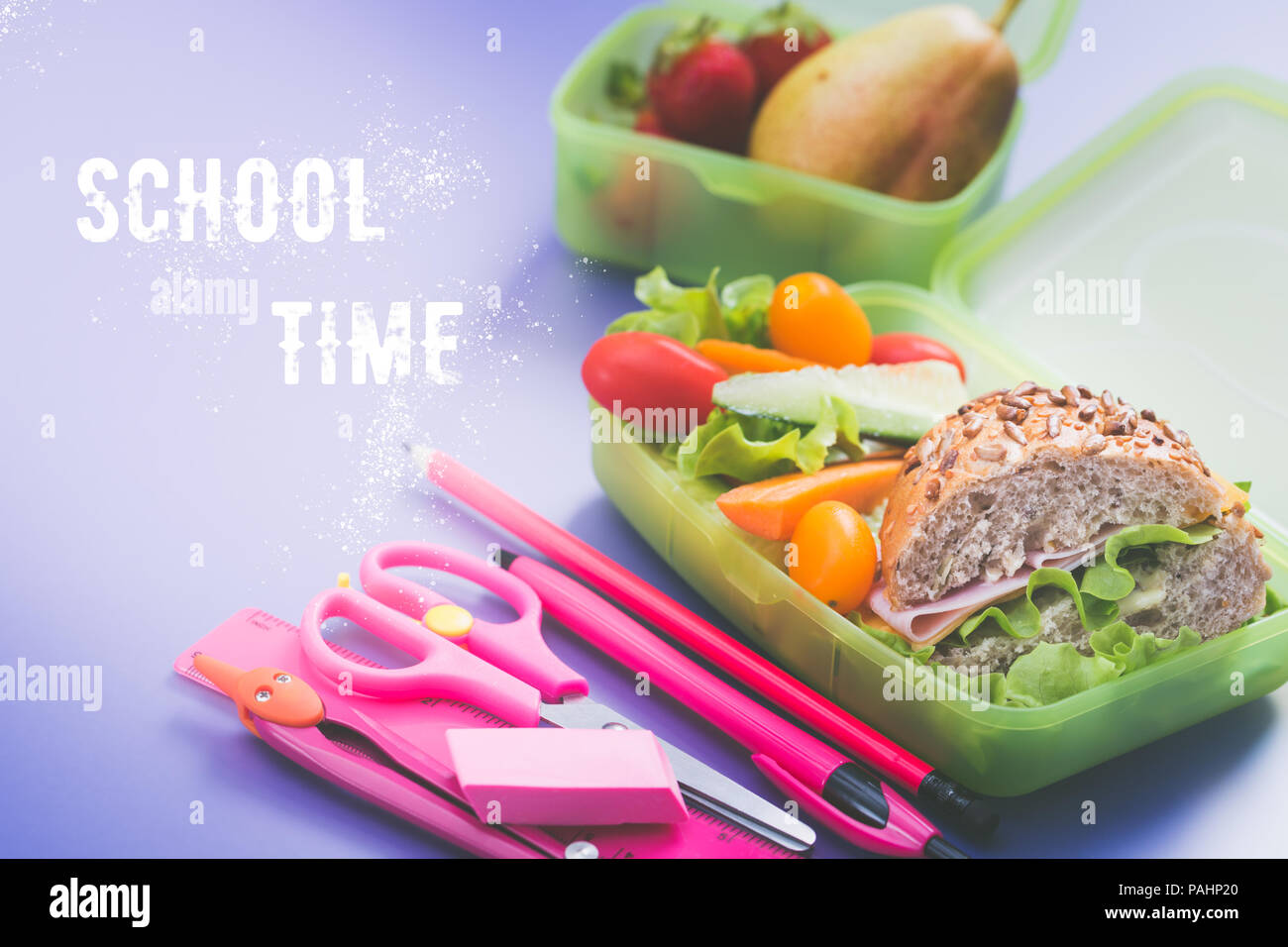Lunch boxes with fresh breakfast. Breakfast school time concept Stock ...