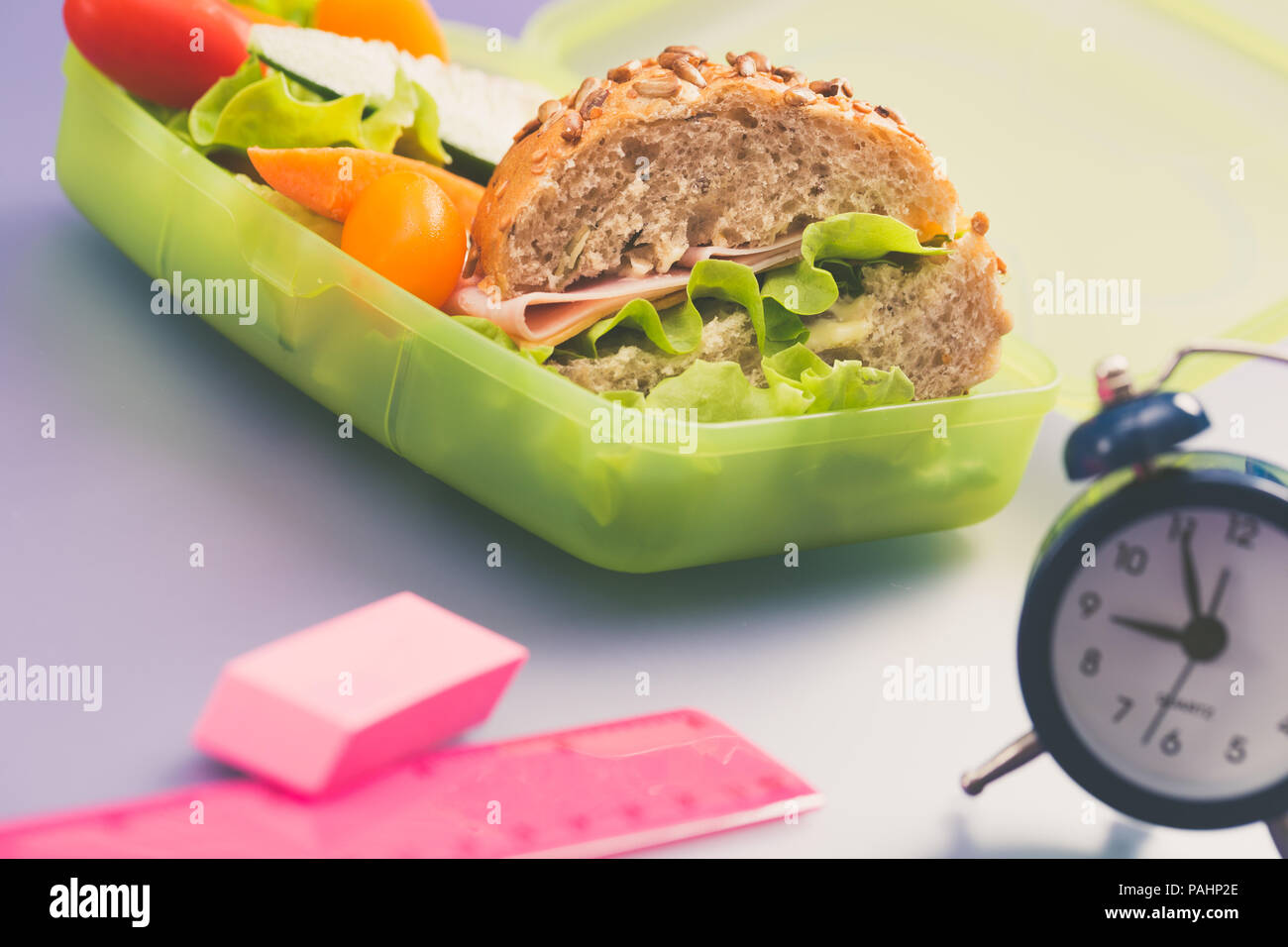 Lunch boxes with fresh breakfast. Breakfast school time concept Stock ...