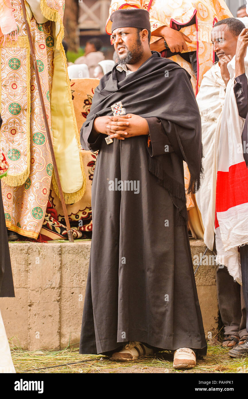 LALIBELA, ETHIOPIA - SEP 27, 2011: Unidentified Ethiopian religious man ...