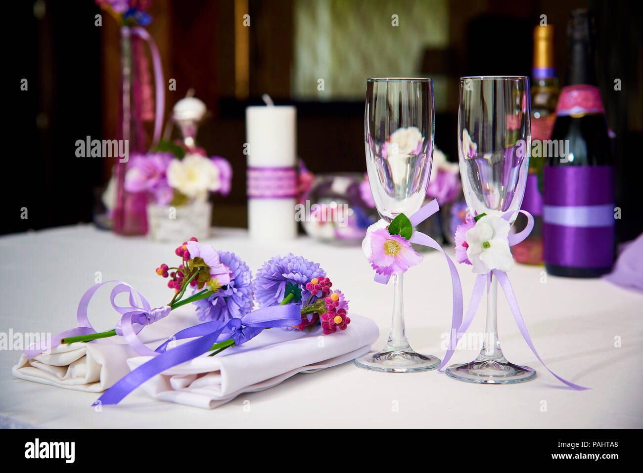 Wedding glasses on the celebratory table Stock Photo - Alamy