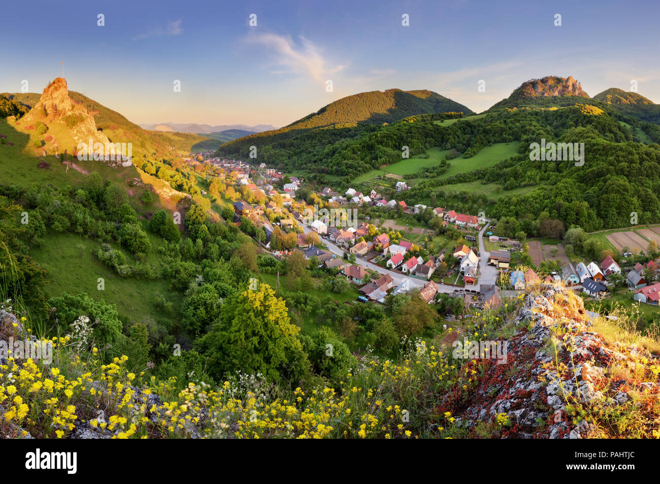 Slovakia village Cerveny Kamen - spring landscape Stock Photo - Alamy