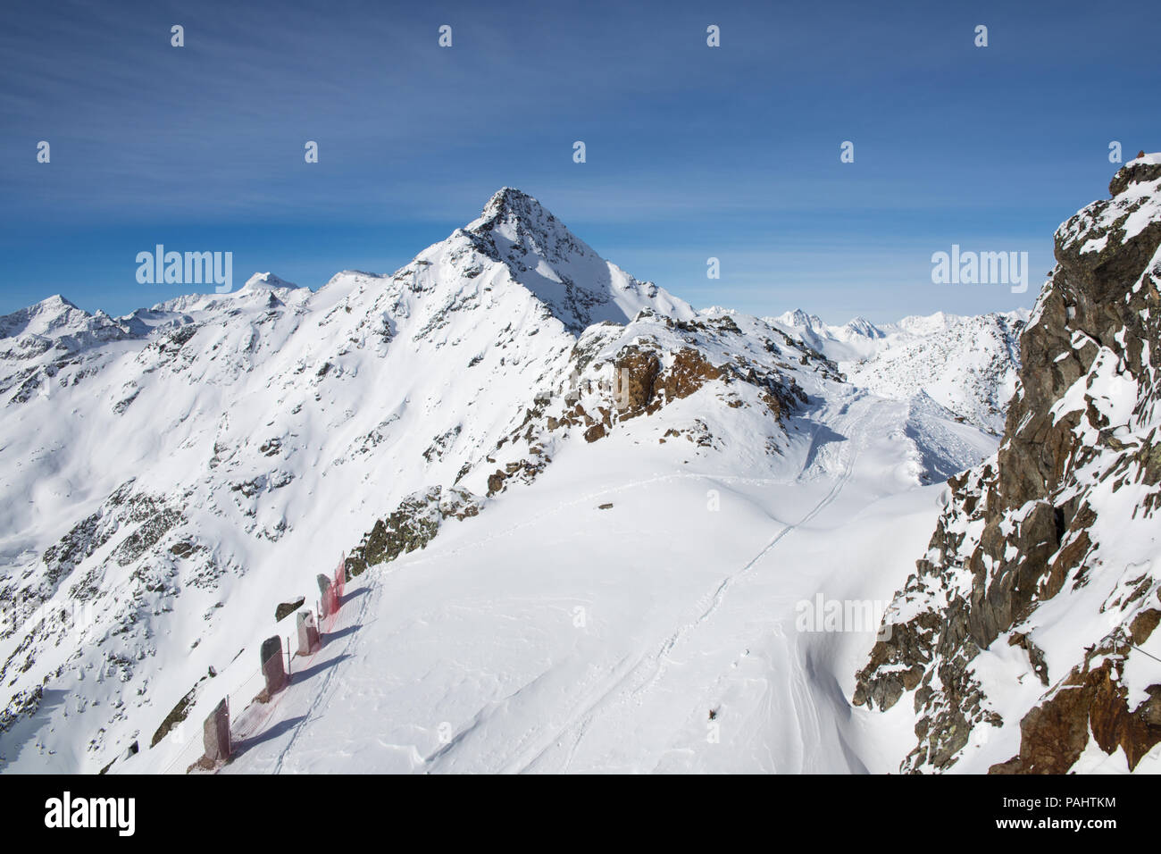 Alps Panorama in Solden ski resort, Otztal, Austria on a sunny winter ...