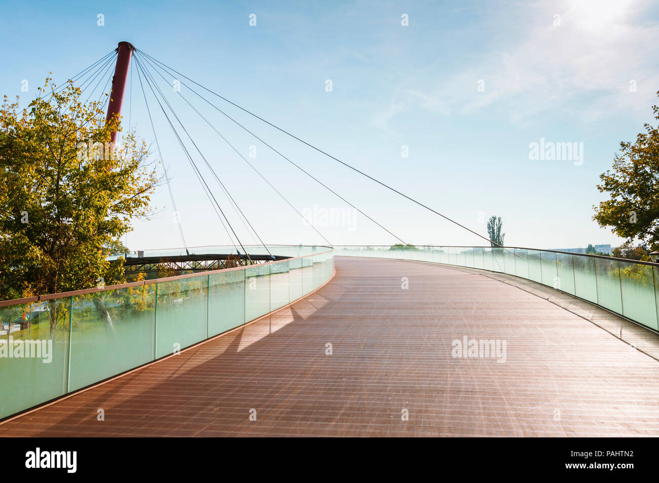 Suspension bridge in Drumul Taberei Park, also known as Moghioros Park ...