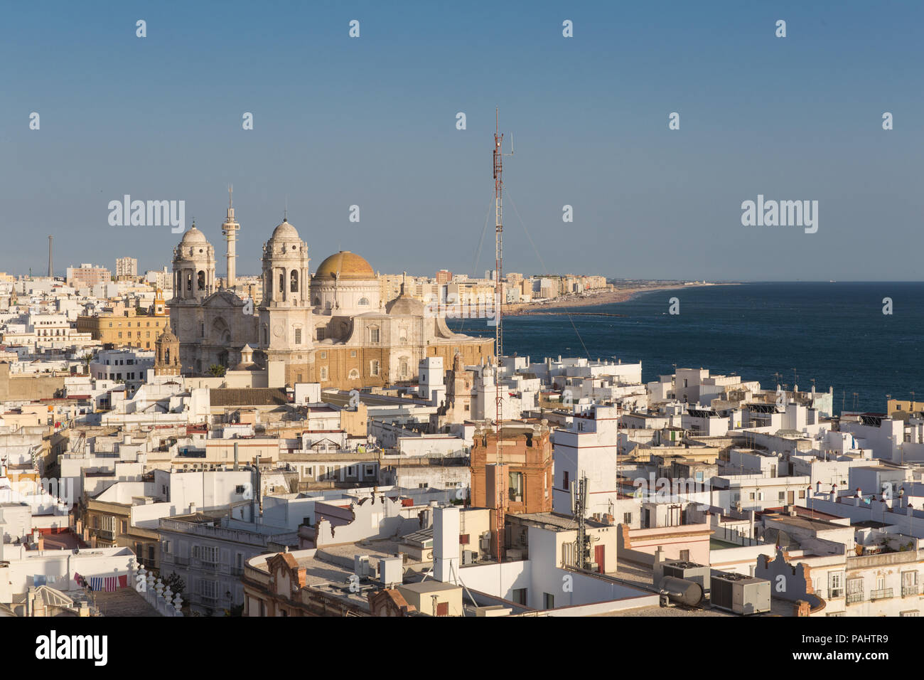 Aerial panoramic view of the old city rooftops and Cathedral de Santa ...