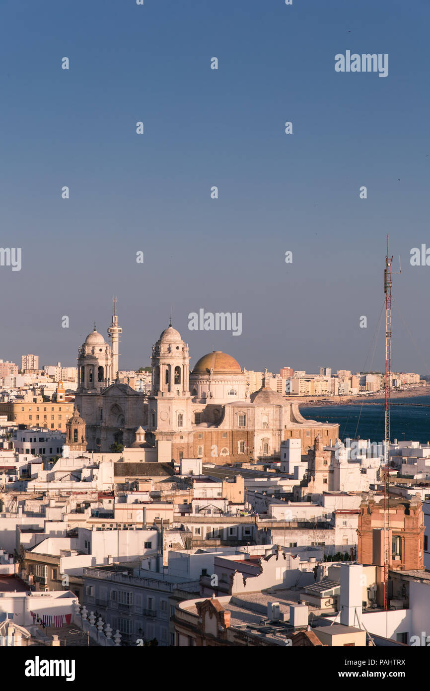 Aerial panoramic view of the old city rooftops and Cathedral de Santa ...
