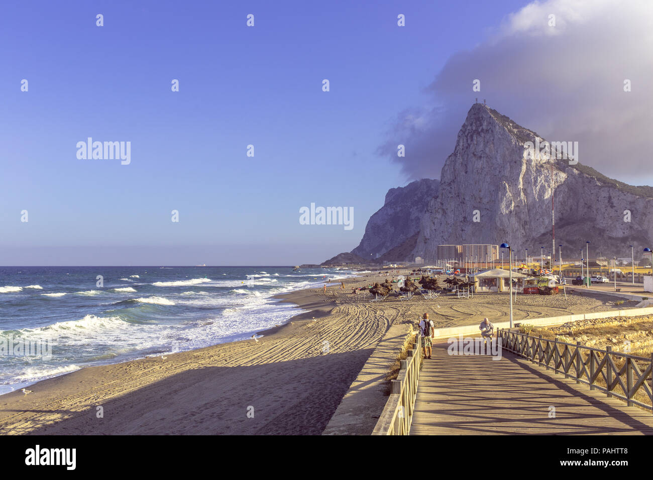 View to the rock of Gibraltar from The beach of La Linea de la ...