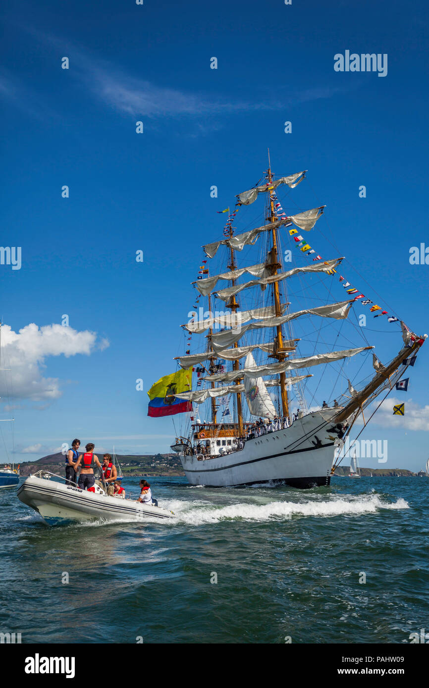 Equadorian three master tall ship The Guayas sailing out of Dublin Bay ...