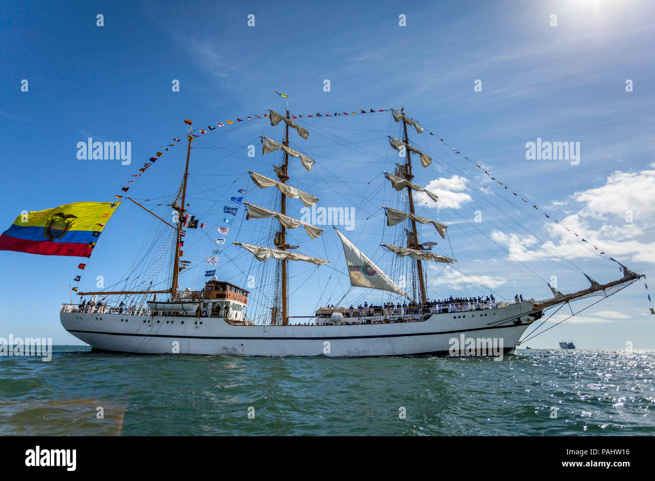Equadorian three master tall ship The Guayas sailing out of Dublin Bay ...
