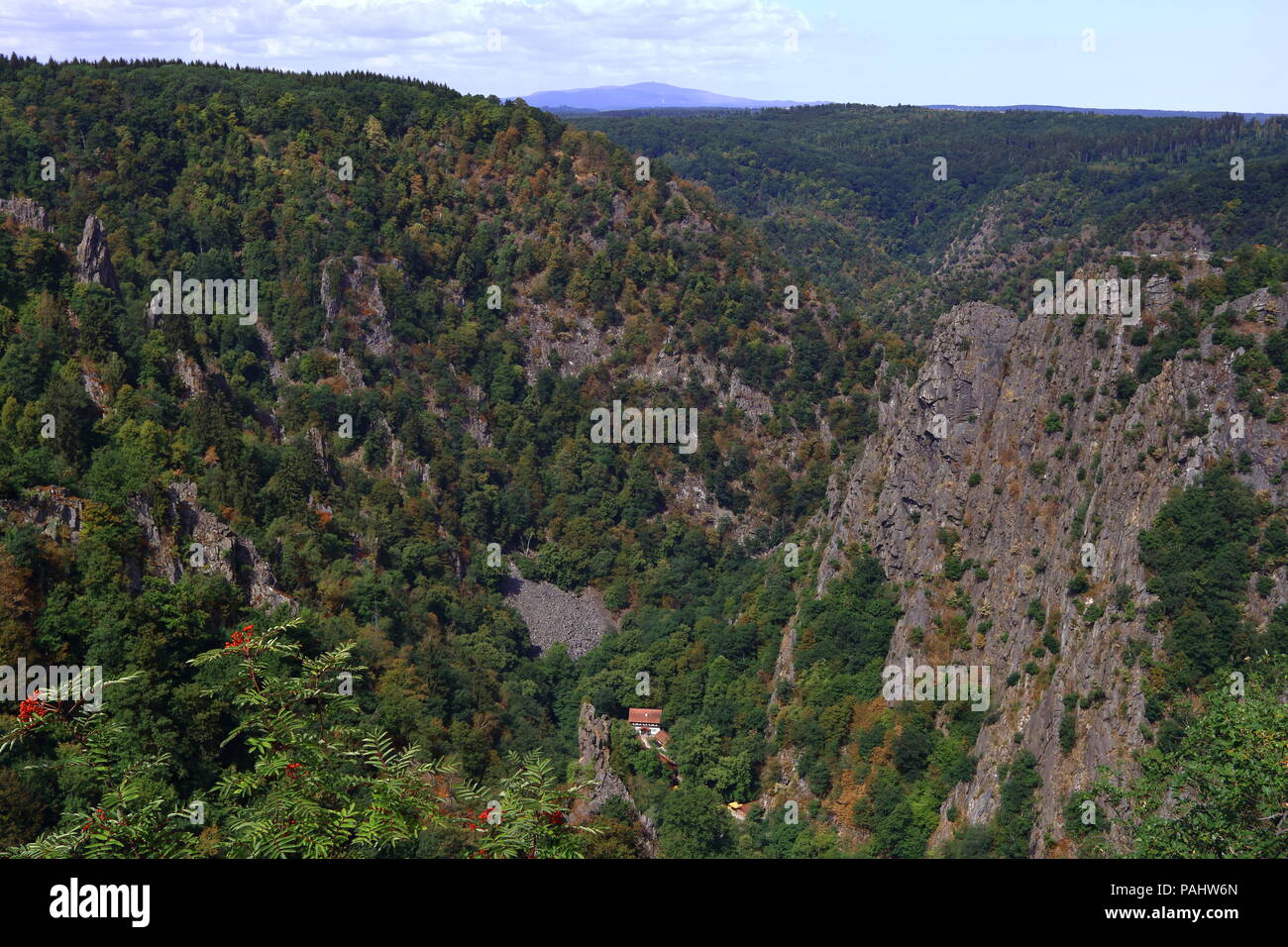 Harz landscape panorama, view into the famous Bode Gorge, Harz ...