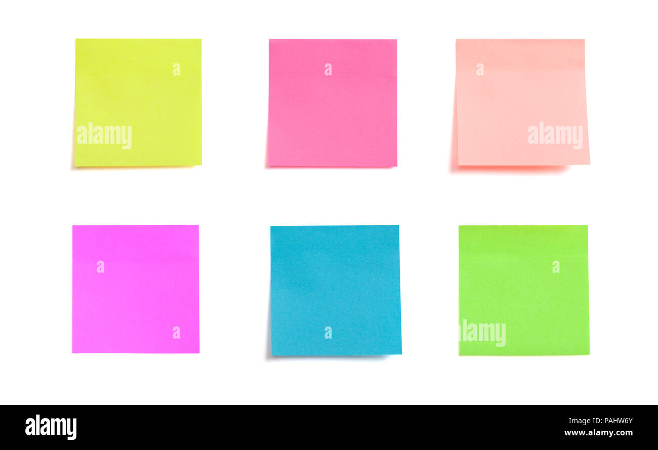 collection of colorful post it paper note isolated on white background ...