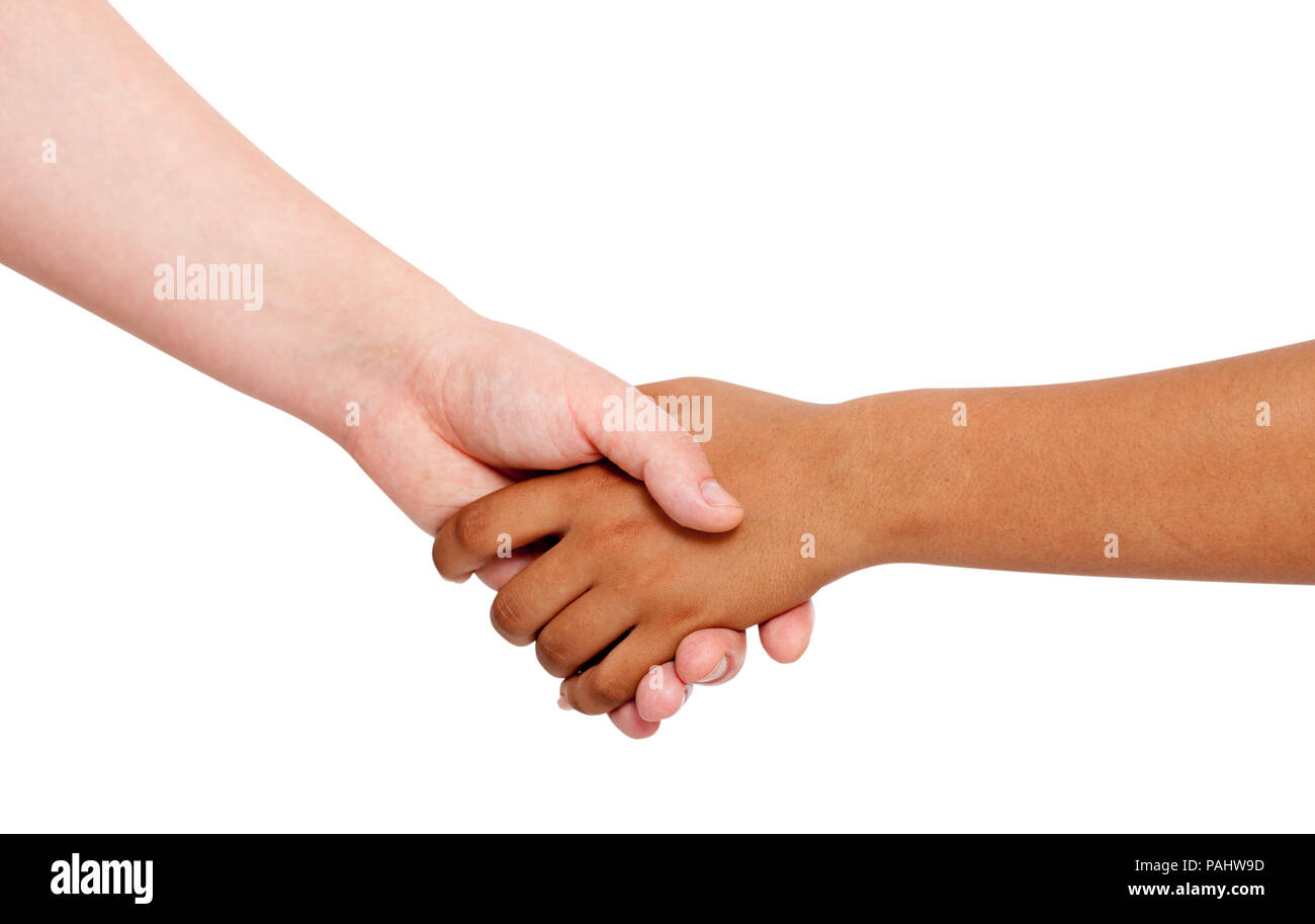 Holding hands couple of a mixed race on white background Stock Photo ...