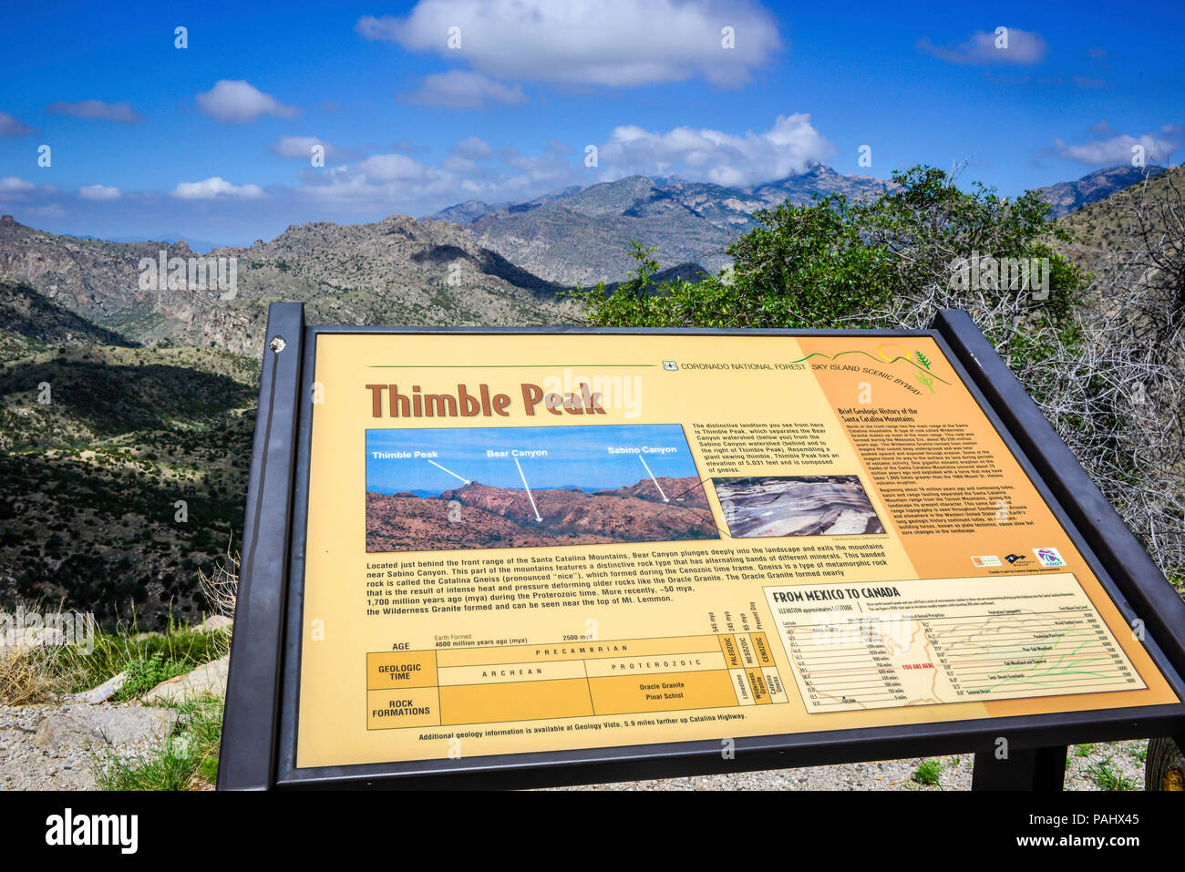 A well done view illustrated on sign of Thimble Peak, located in the ...