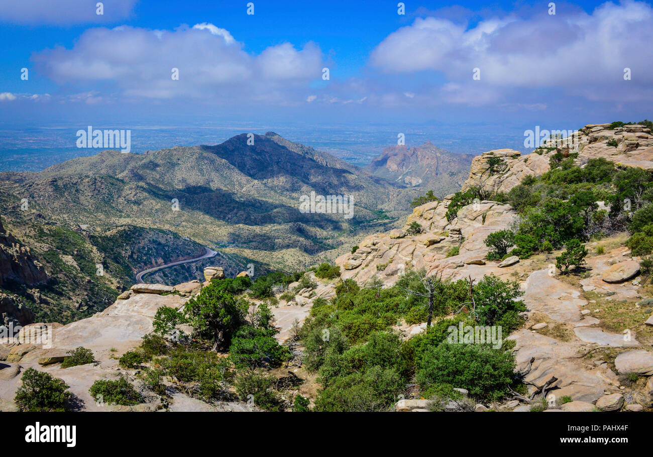 A distant view of Mt. Lemon highway below A beautiful vista towards the ...