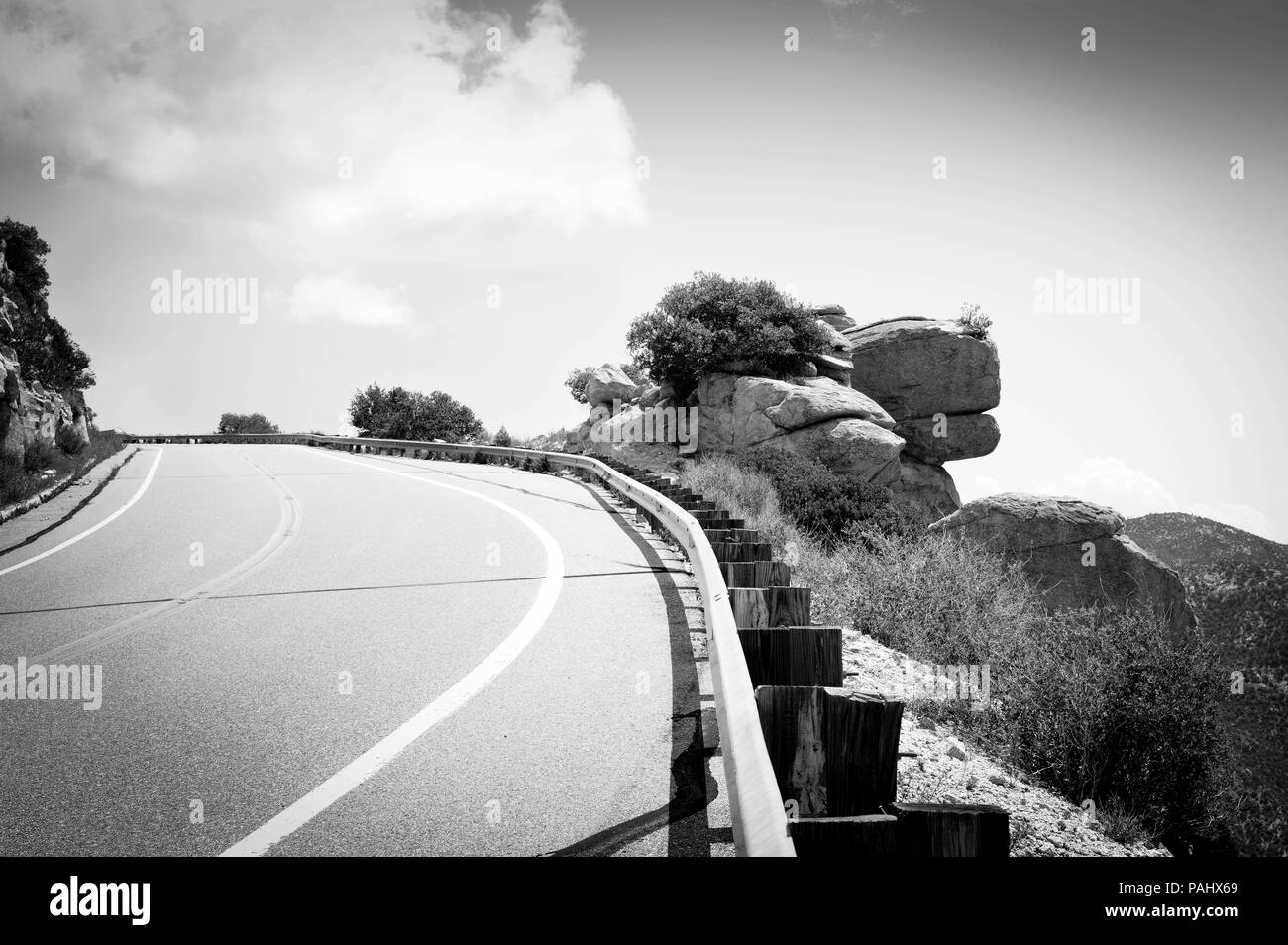 A view of Mt. Lemon highway alongside land formations of ancient ...