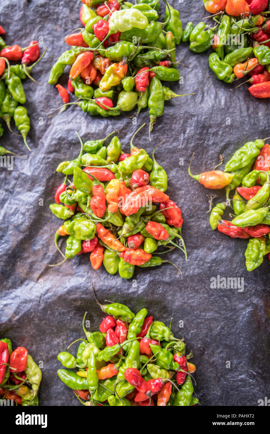 Small red and green peppers pile up in Ganta, Liberia Stock Photo - Alamy